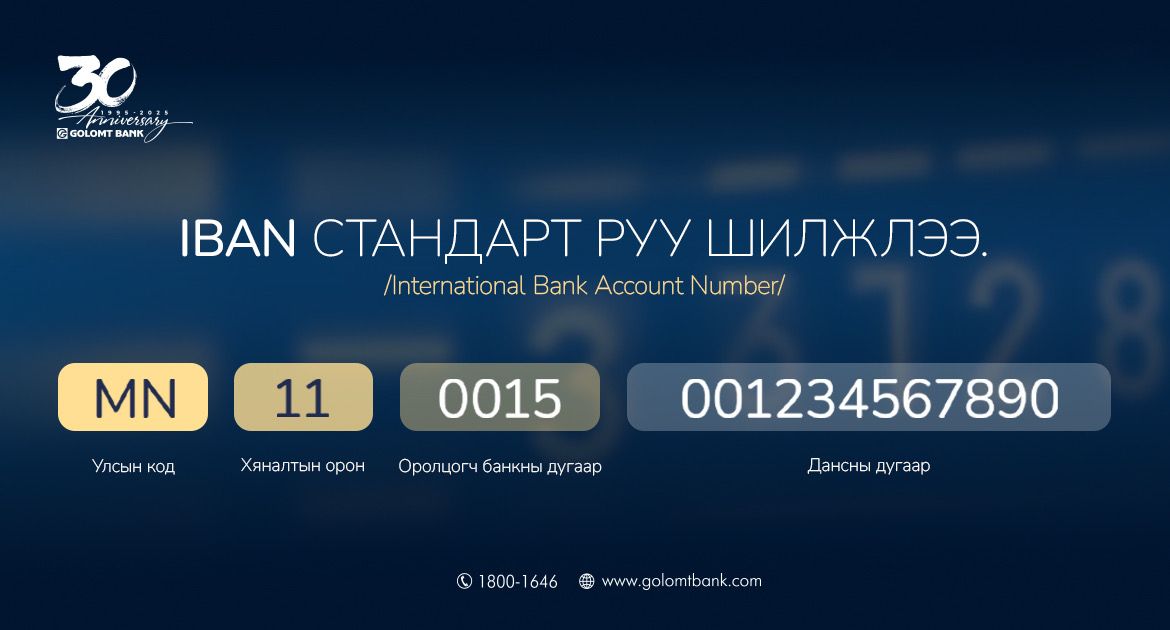 Голомт банкны данс дугаарлалт IBAN стандарт руу амжилттай шилжлээ